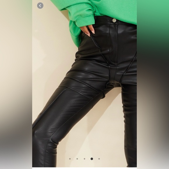 PrettyLittleThing | Pants & Jumpsuits | Plt Black Faux Leather Contrast ...